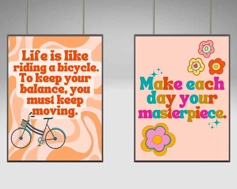 Groovy Poster Set set of 8 Inspirational Quotes Retro - Etsy