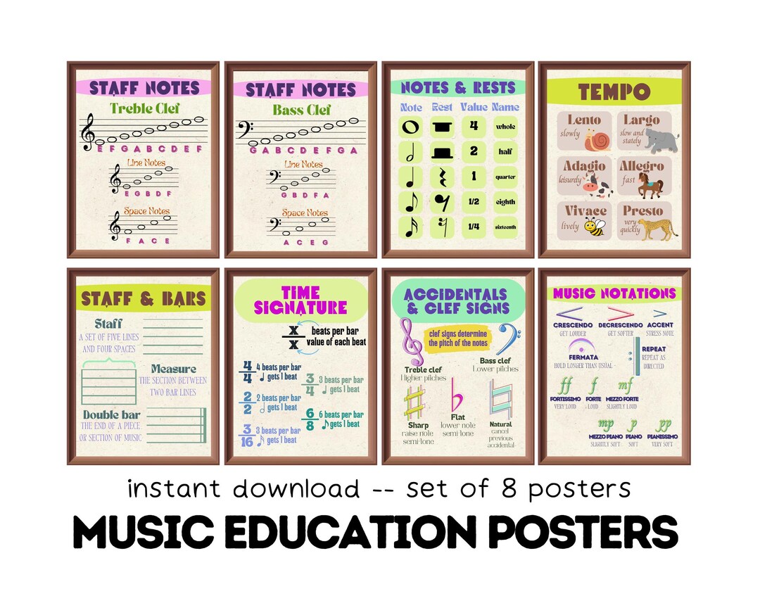Music Education (set of 8) Printable Posters, Music Classroom Decor ...