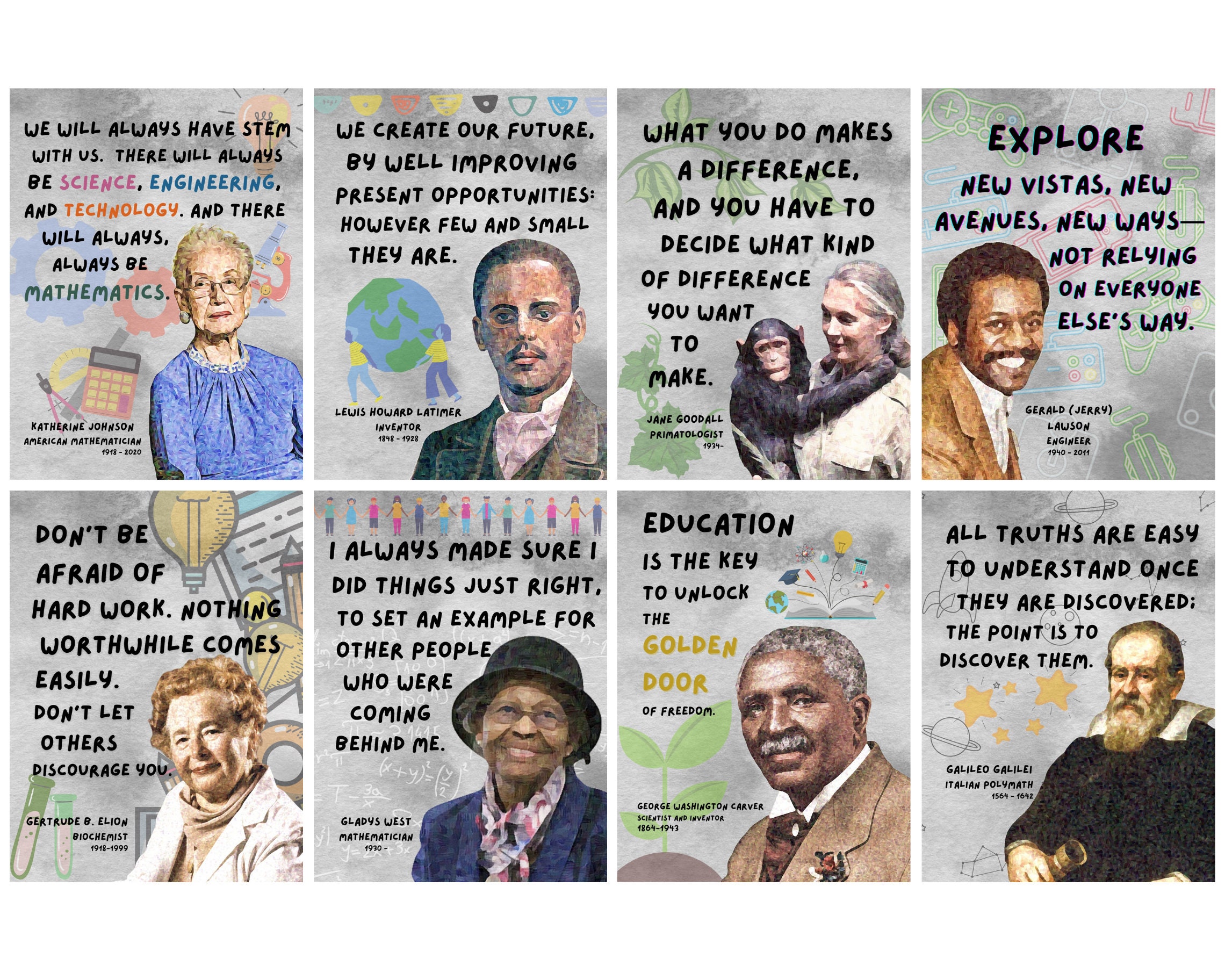 STEM Bundle (set of 47) Printable Posters, Famous Scientists and ...