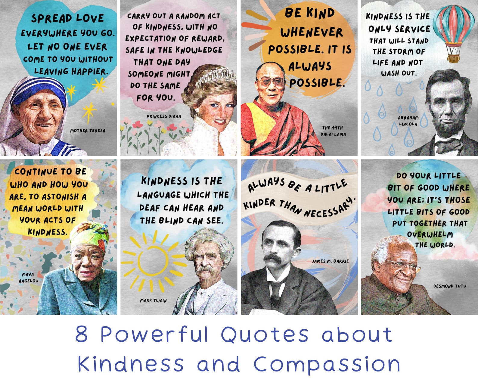Kindness Matters set of 8 Printable Posters Inspirational - Etsy