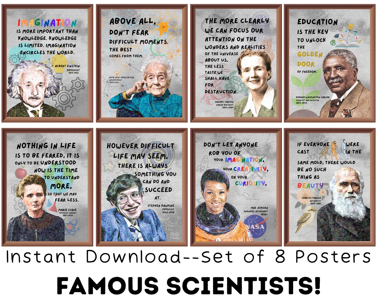 Famous Scientists Posters set of 8 Printable Science - Etsy Canada