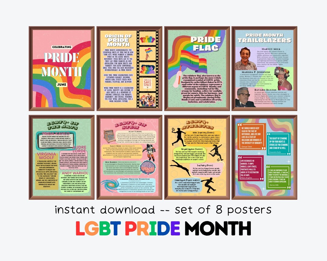 Pride Month (set of 8) Printable Posters, LGBT History Month Posters ...