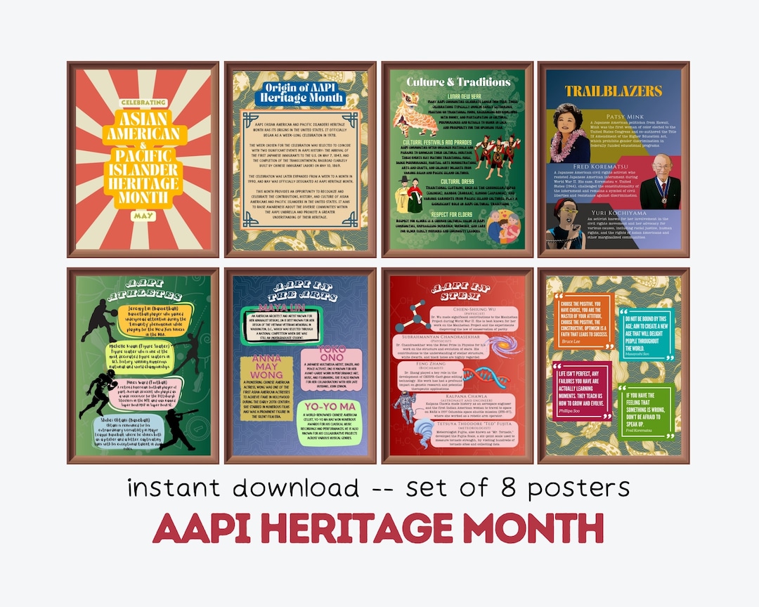 AAPI Heritage Month (set of 8) Printable Posters, Asian American and ...