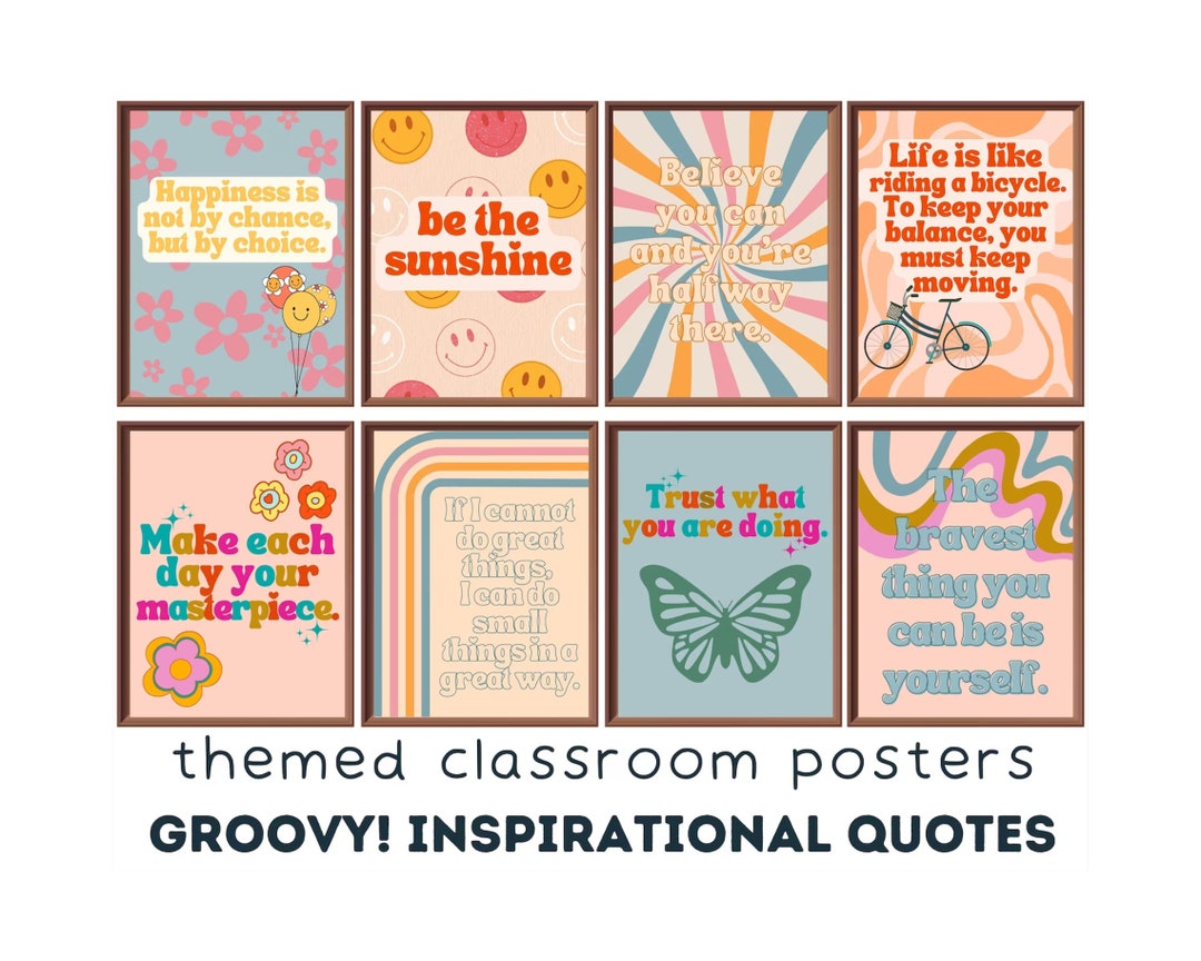 Groovy Poster Set (set of 8) Inspirational Quotes, Retro Classroom ...