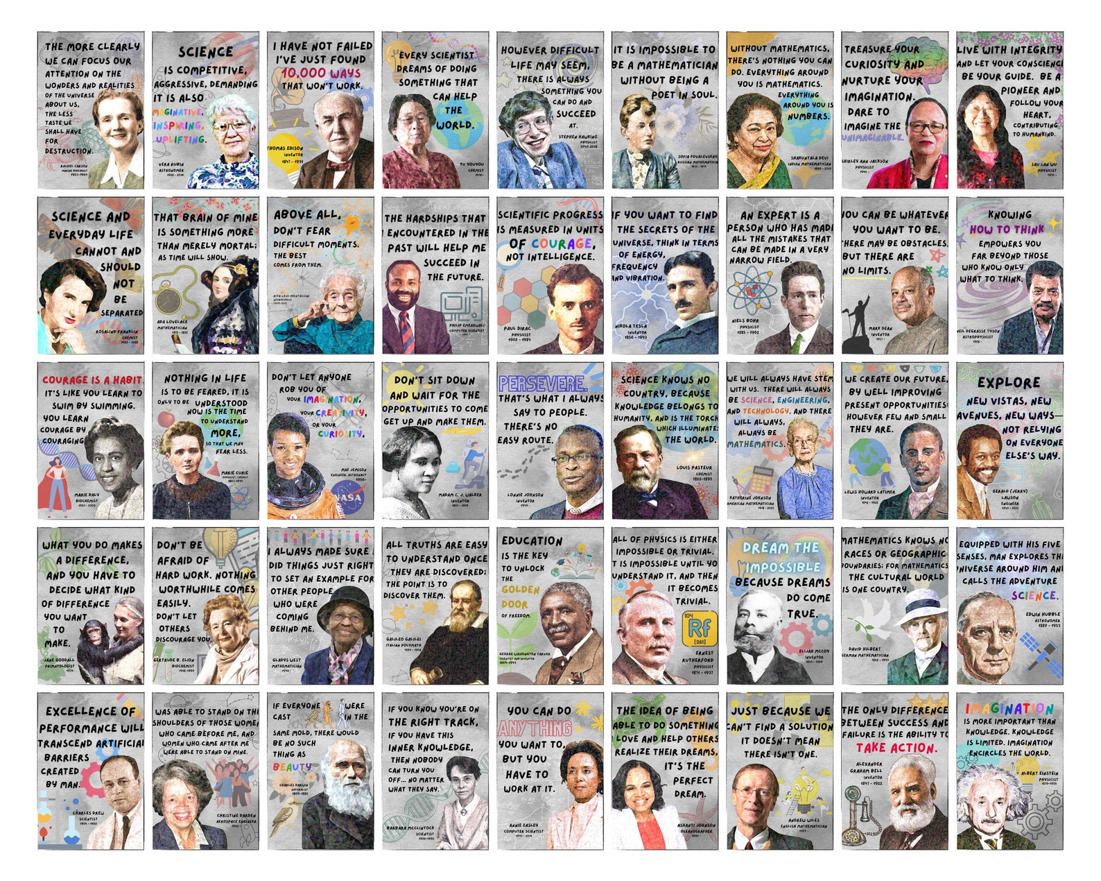STEM Bundle (set of 47) Printable Posters, Famous Scientists and ...