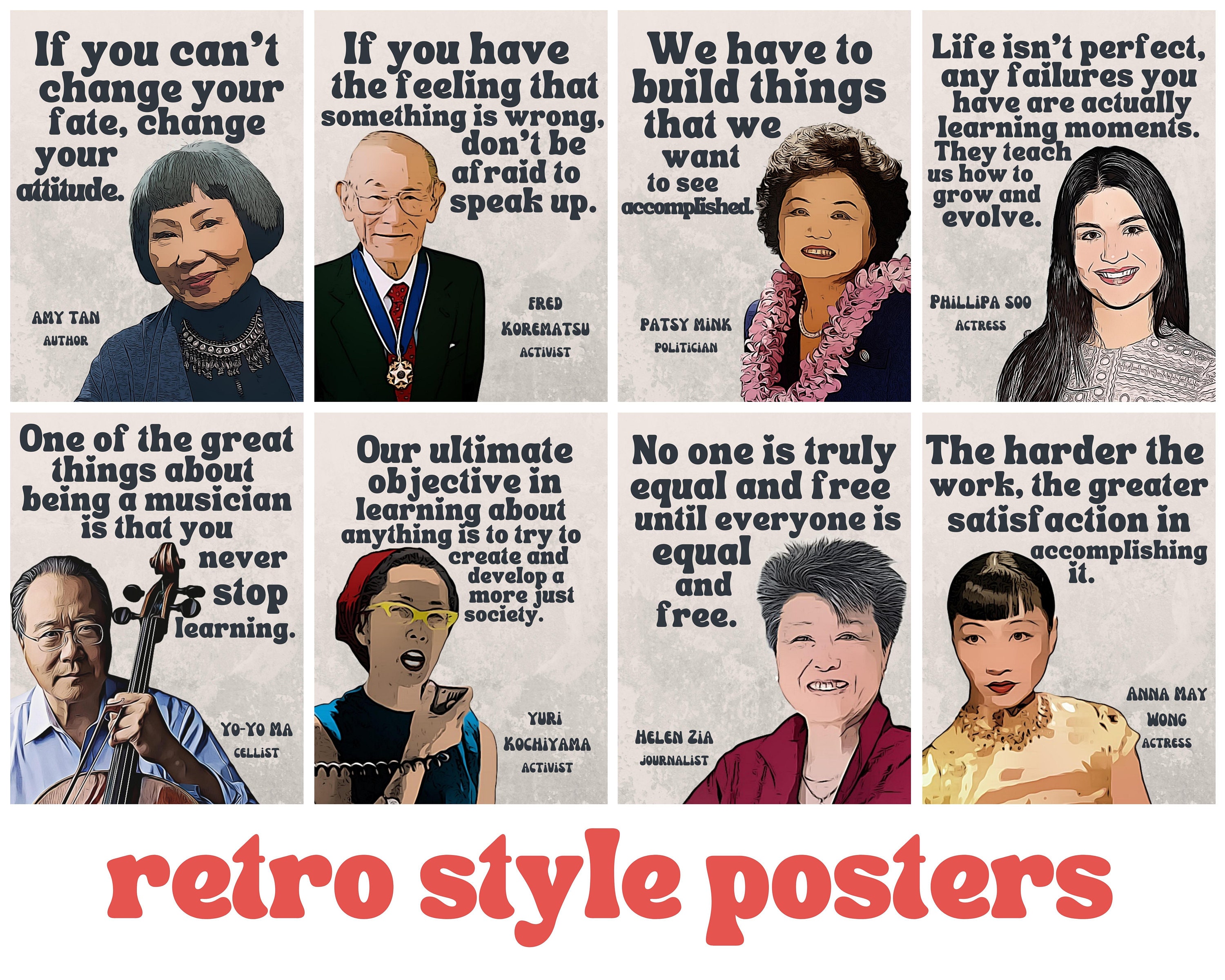 Retro Asian Leaders set of 8 Printable Posters AAPI - Etsy UK