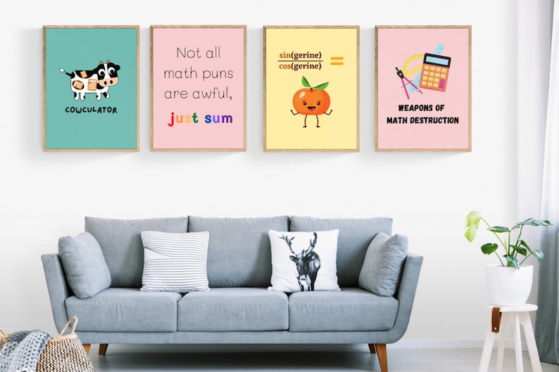 Math Posters set of 8 Printables Math Jokes Mathematics | Etsy