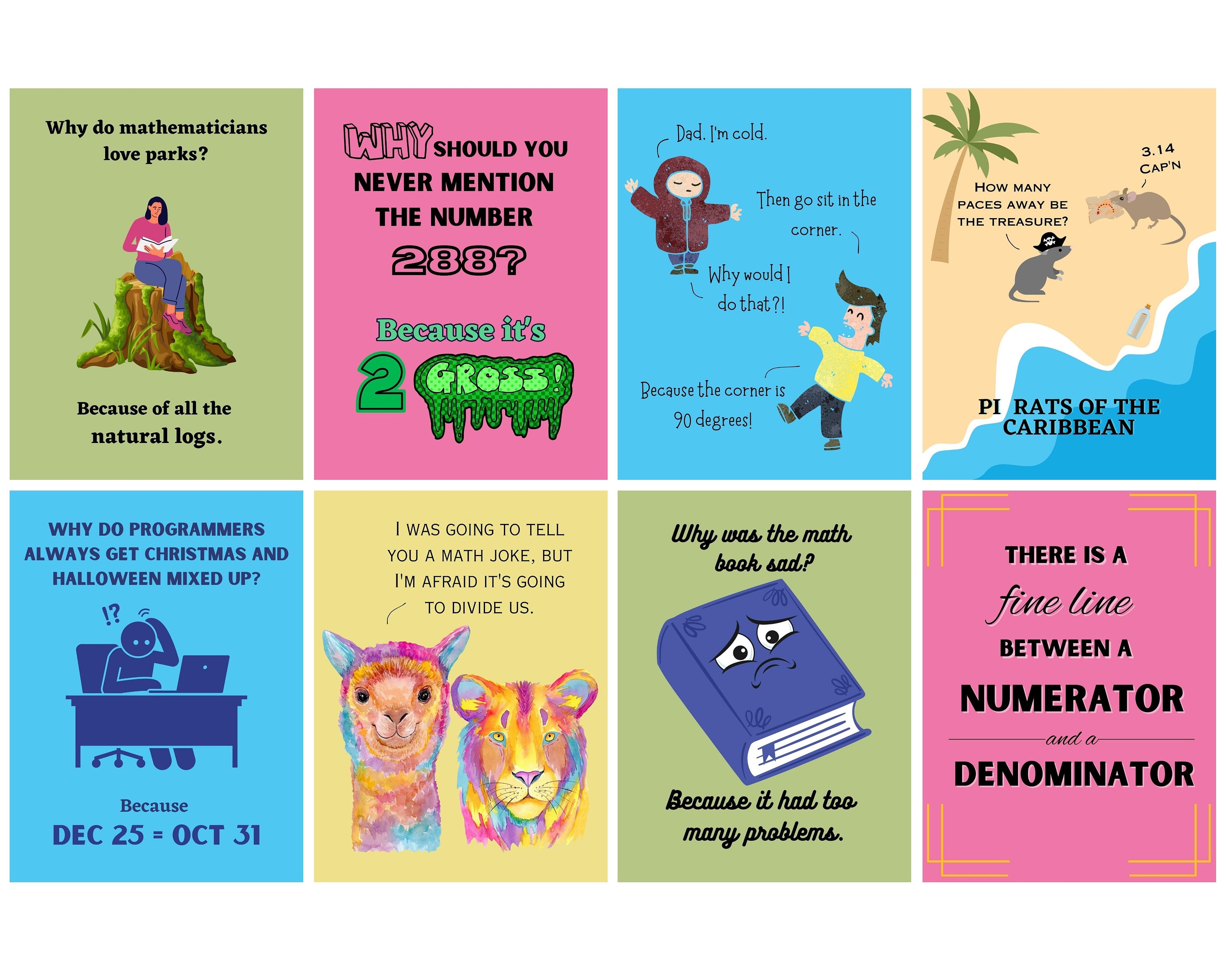 Math Puns Posters (set of 8) Printables VOL2, Math Classroom Decor ...