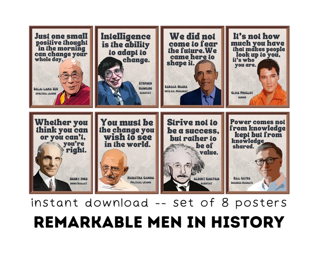 Retro Remarkable Men in History (set of 8) Printables, Motivational ...