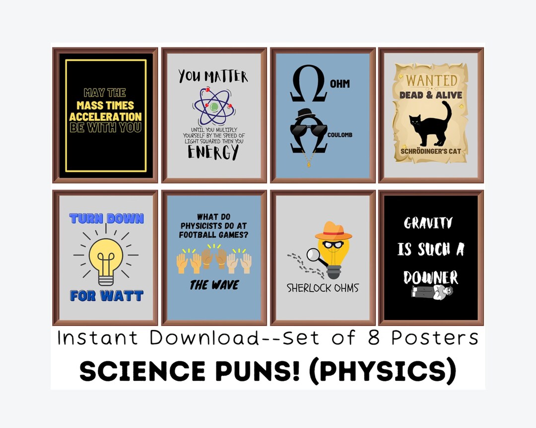 Science Posters (set of 8) Printables, Physics Puns, Science Puns ...