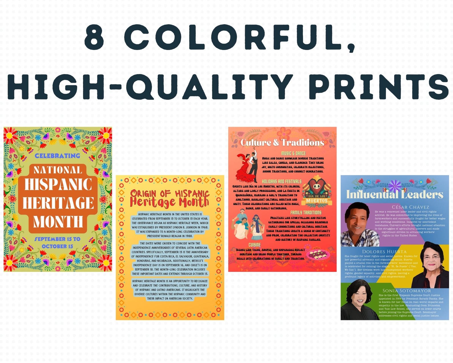 Hispanic Heritage Month (set of 8) Printable Posters, Latinx Heritage ...