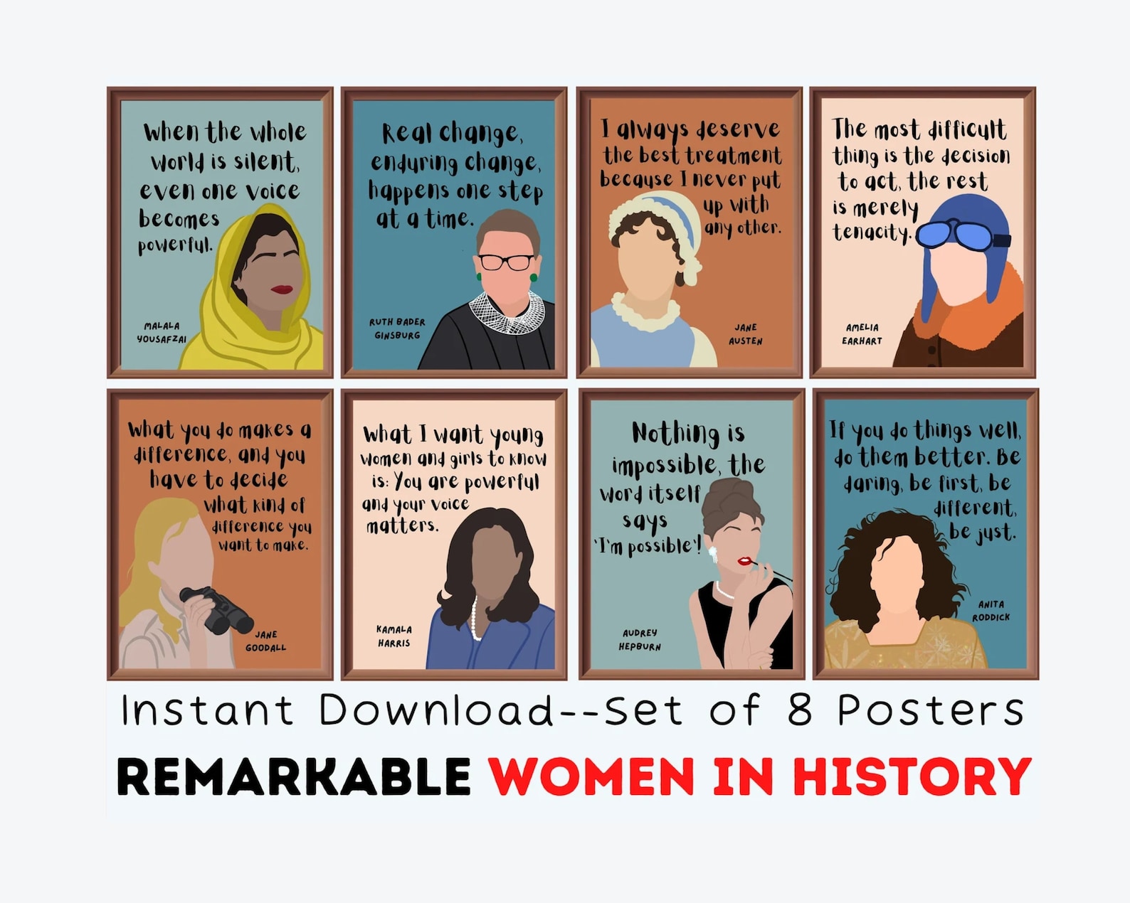 Women in History set of 8 Printables, Posters for Women's History Month ...
