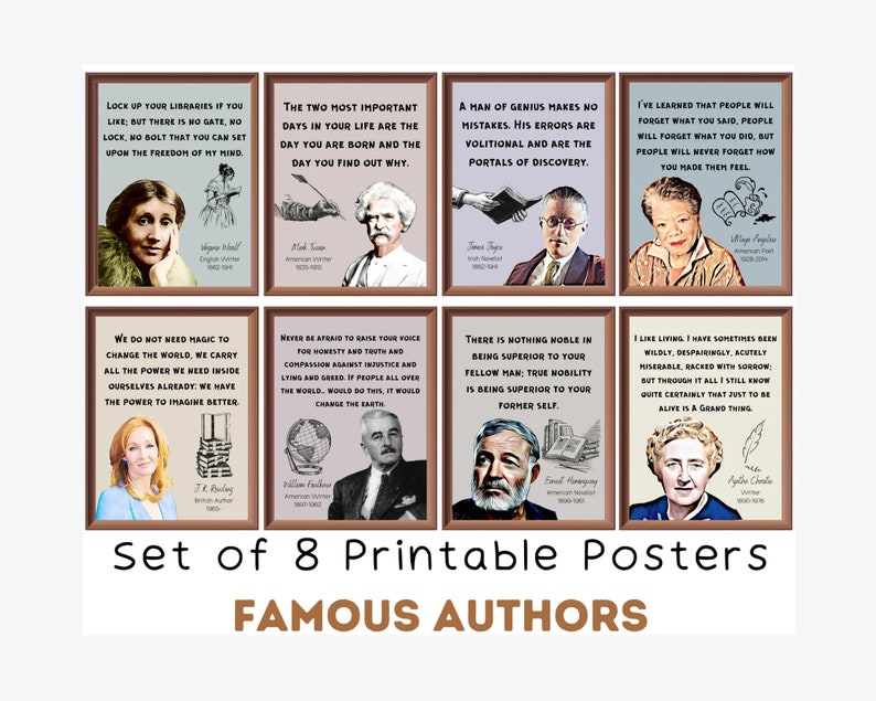 Famous Authors Posters (set of 8) Printable, English Classroom Decor ...