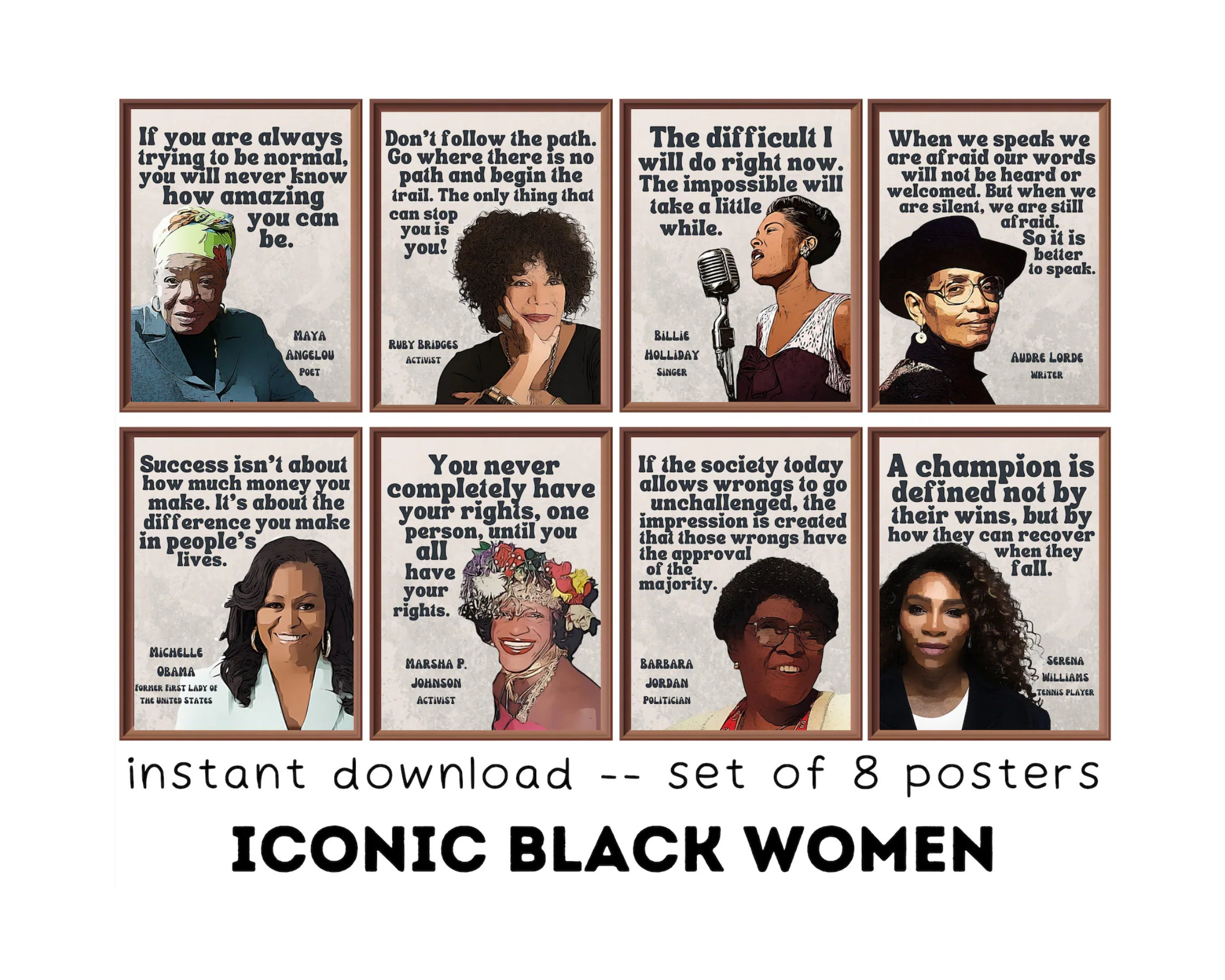 Retro Iconic Black Women in History (set of 8) Printable Posters, Black ...