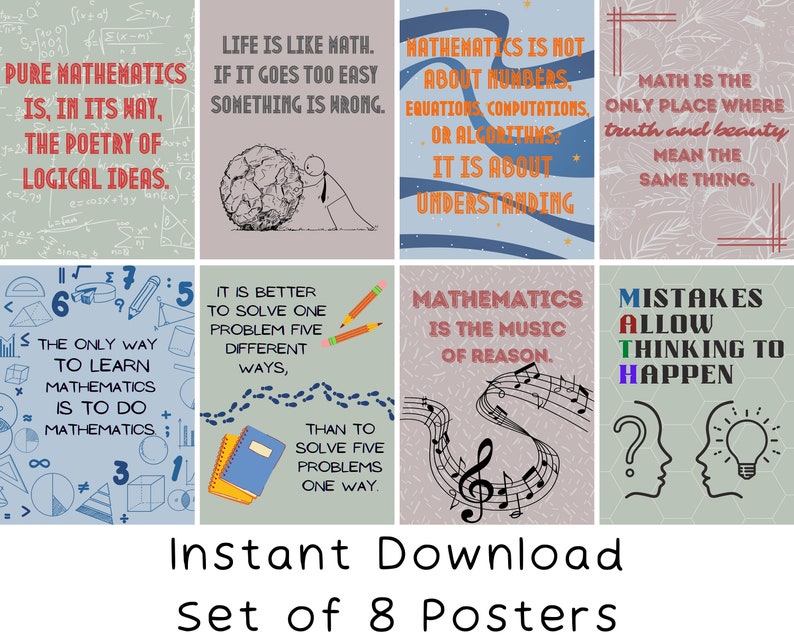 Math Quotes set of 8 Printables Mathematics Classroom - Etsy