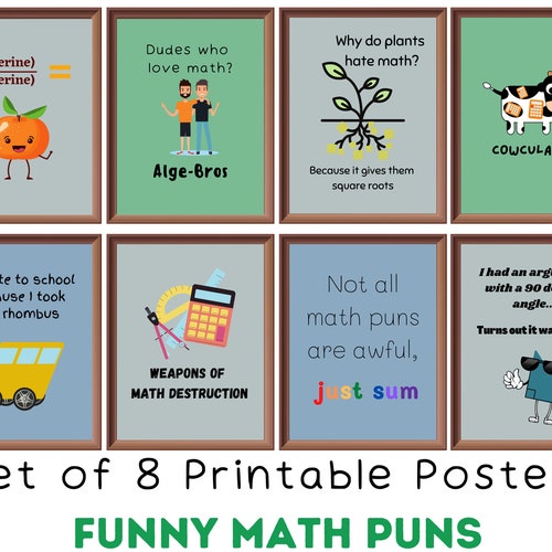 Math Posters set of 8 Printables Math Jokes Mathematics | Etsy