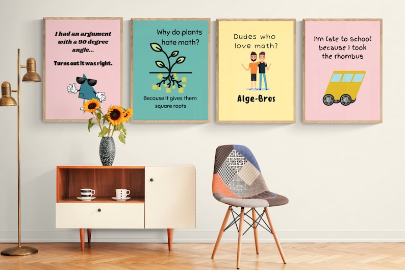 Math Posters set of 8 Printables Math Jokes Mathematics | Etsy