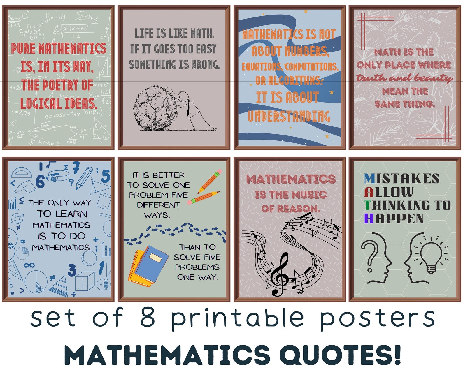 Math Quotes set of 8 Printables Mathematics Classroom - Etsy