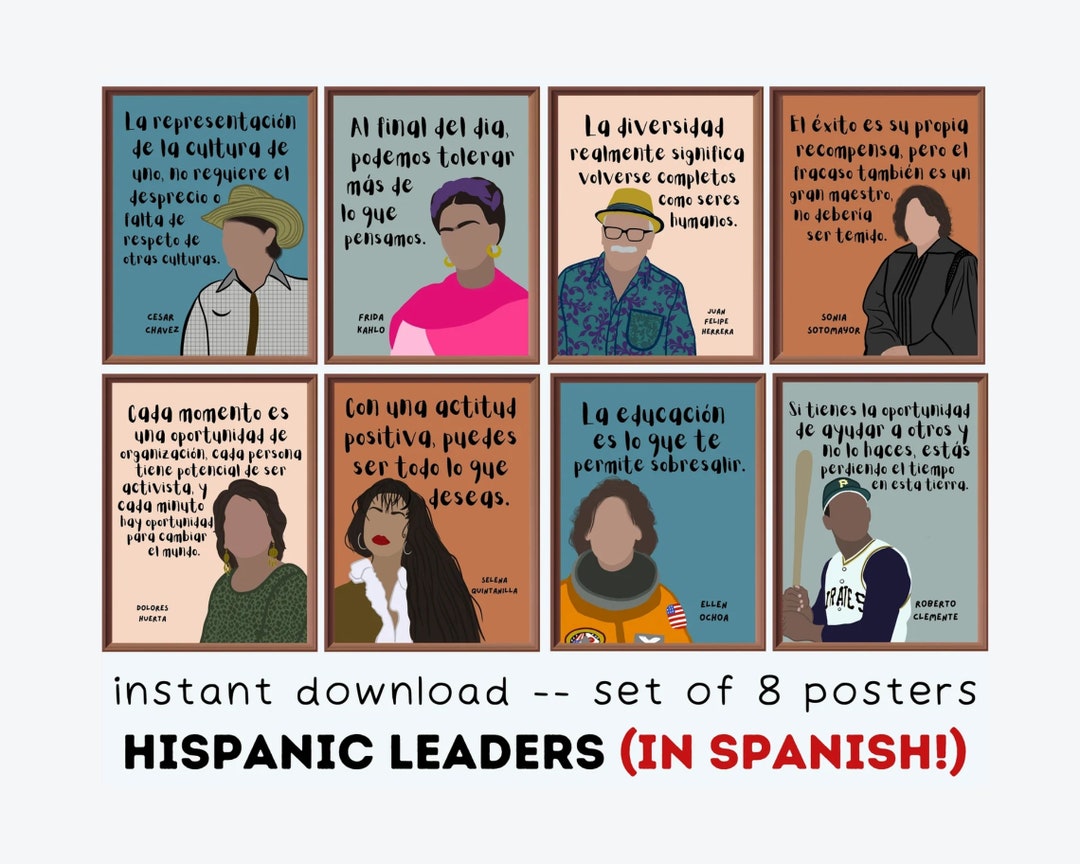 SPANISH Hispanic Leaders in History (set of 8) Printable Posters ...
