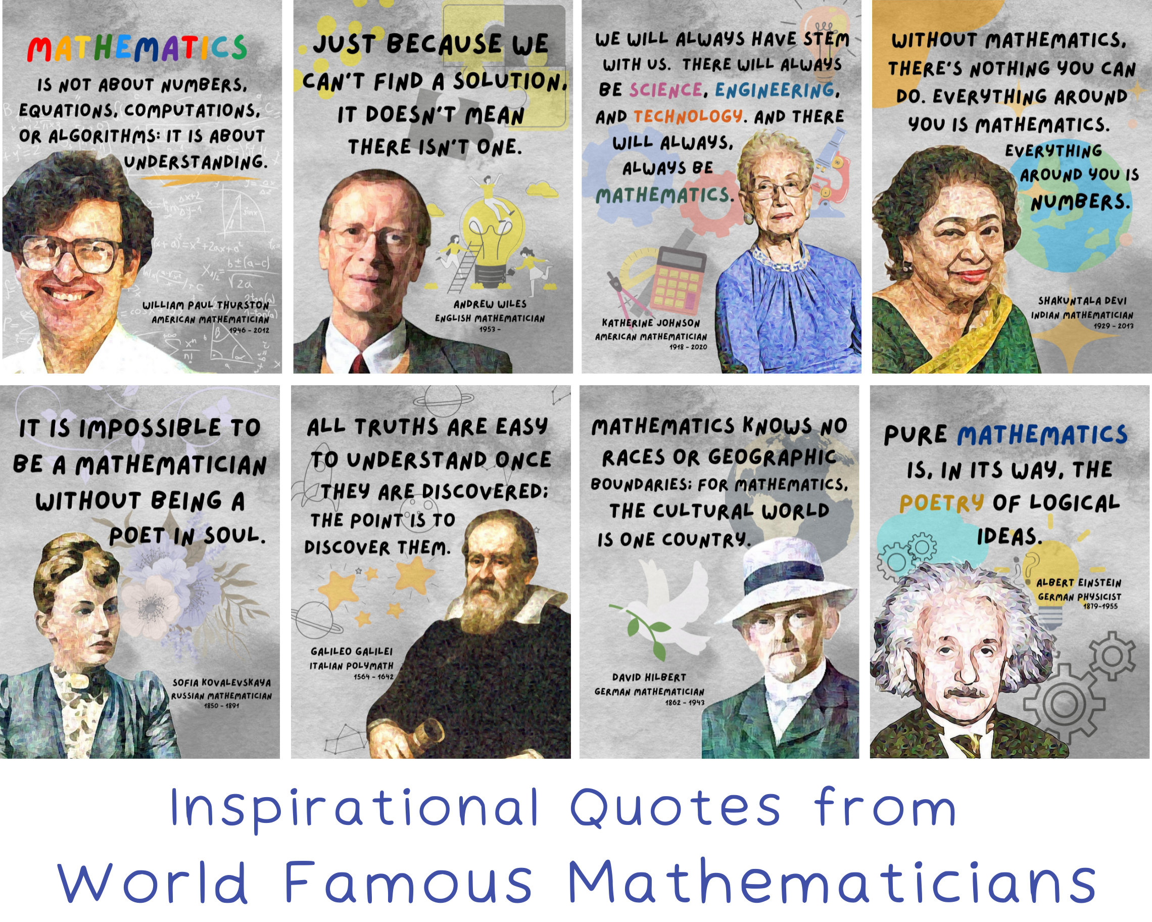 Famous Mathematicians Posters set of 8 Printable Math - Etsy