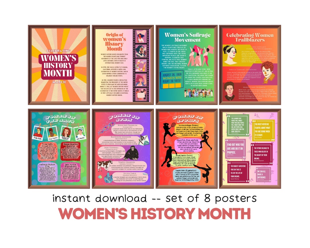Womens History Month (set of 8) Printable Posters, Bulletin Board ...