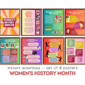 Womens History Month set of 8 Printable Posters, Bulletin Board Display ...
