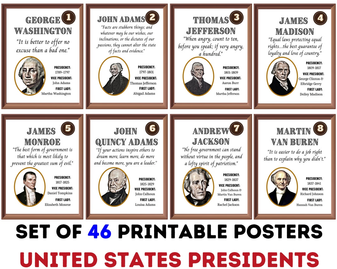 Presidents Posters set of 46 Printable Motivational Quotes - Etsy