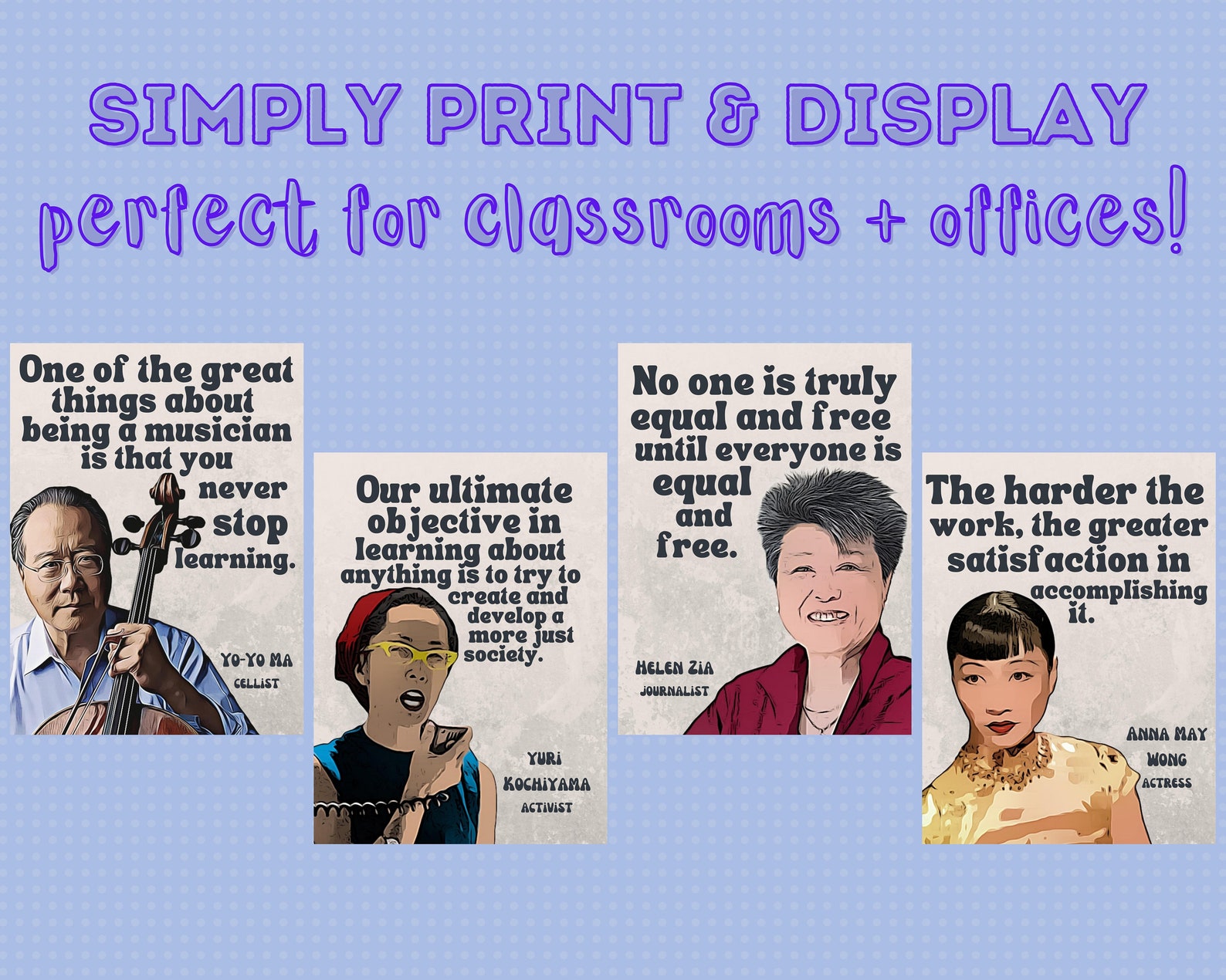 Retro Asian Leaders set of 8 Printable Posters AAPI | Etsy