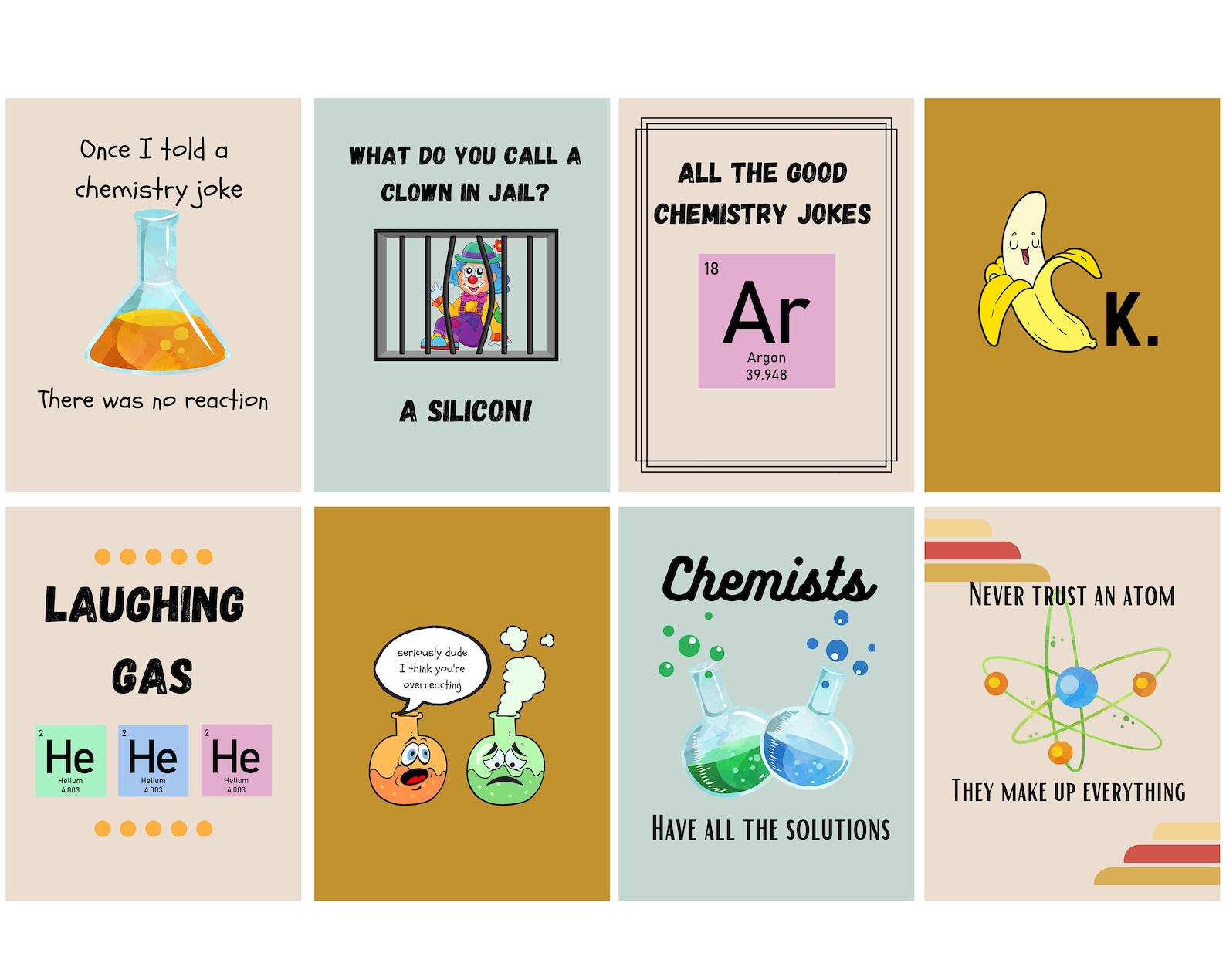 Chemistry Puns set of 8 Printables Science Jokes Funny - Etsy