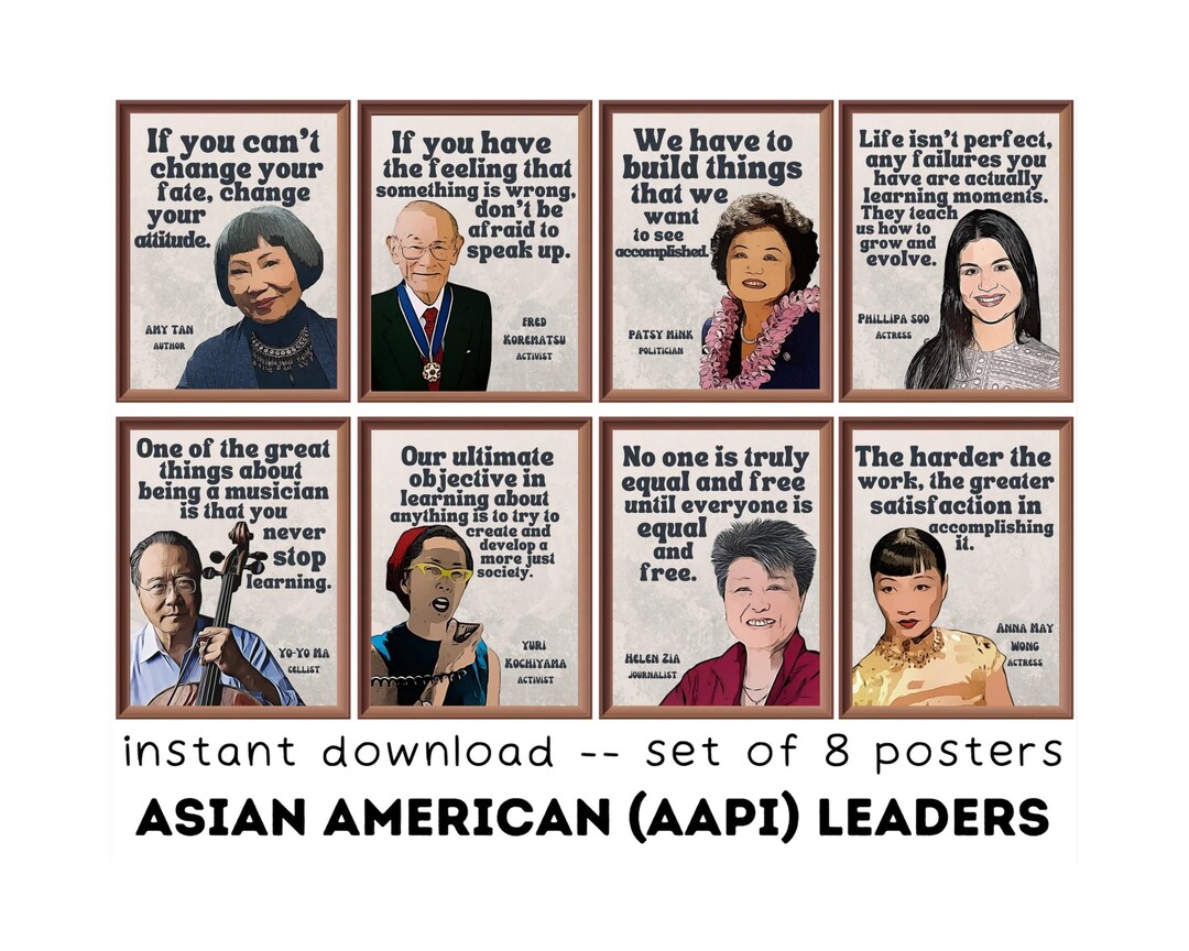 Retro Asian Leaders (set of 8) Printable Posters, AAPI Heritage Month ...