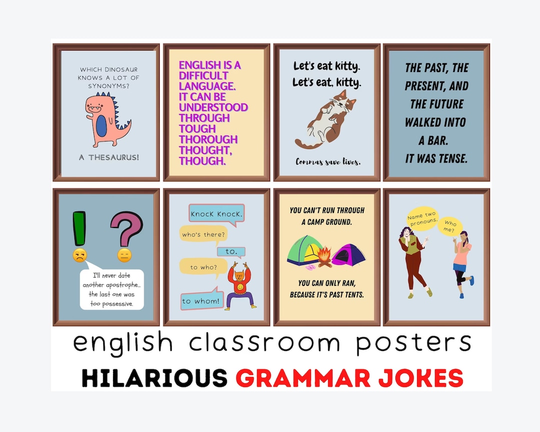 Grammar Puns Posters (set of 8) Printable, ELA Classroom Decor ...