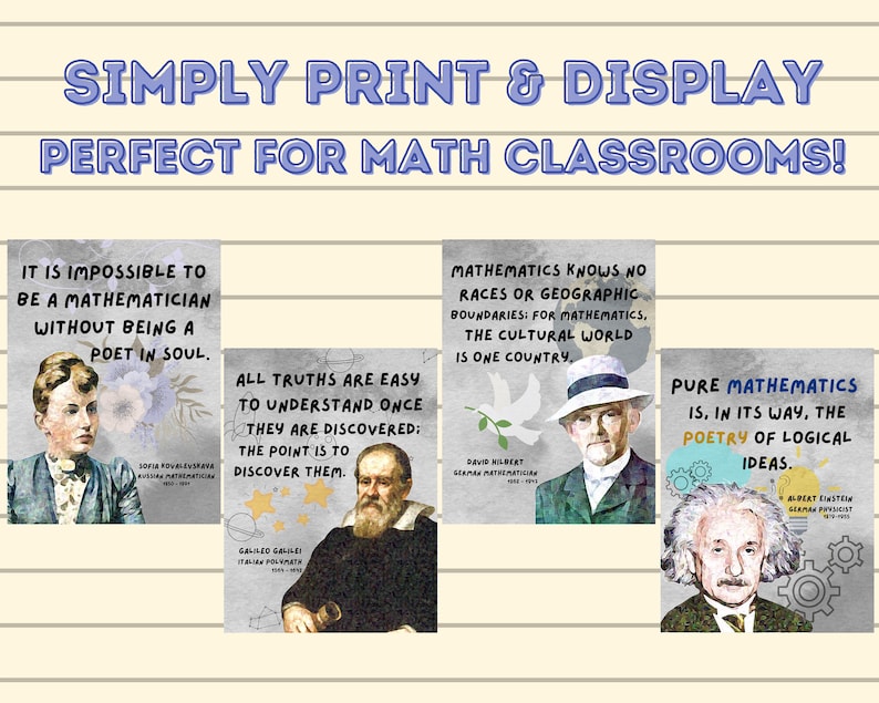 Famous Mathematicians Posters (set of 8) Printable, Math Classroom ...
