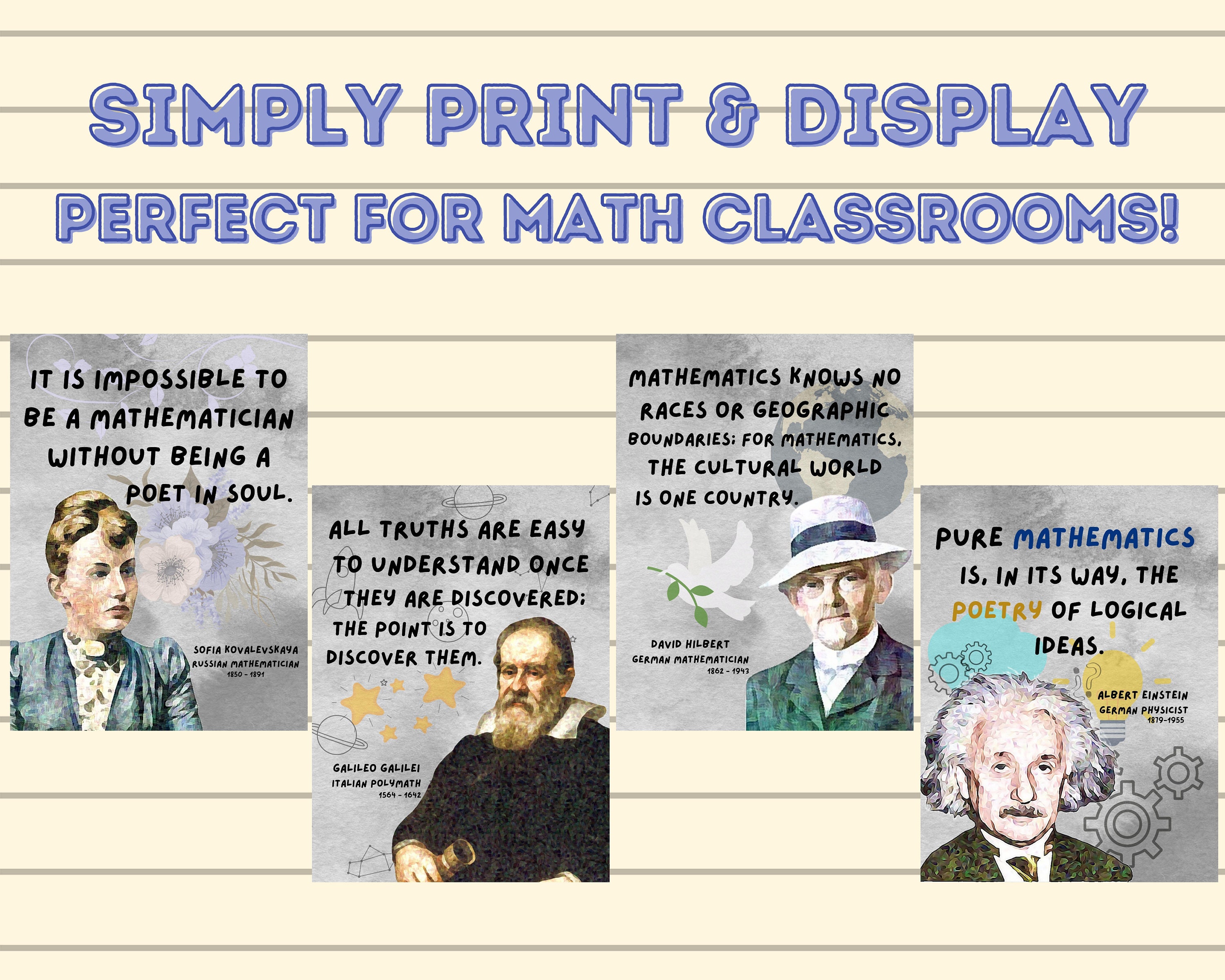 Famous Mathematicians Posters set of 8 Printable Math - Etsy