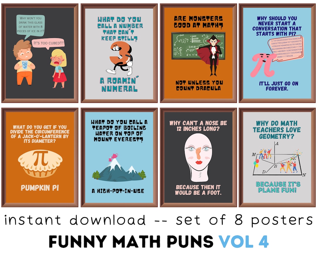 Math Puns Posters set of 8 Printables VOL4 Math (Download Now) - Etsy