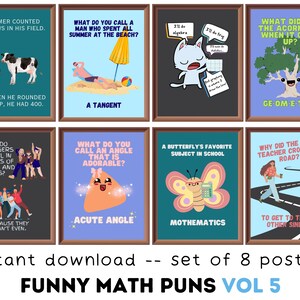 Math Puns Posters set of 8 Printables VOL5, Math Classroom Decor, Math ...