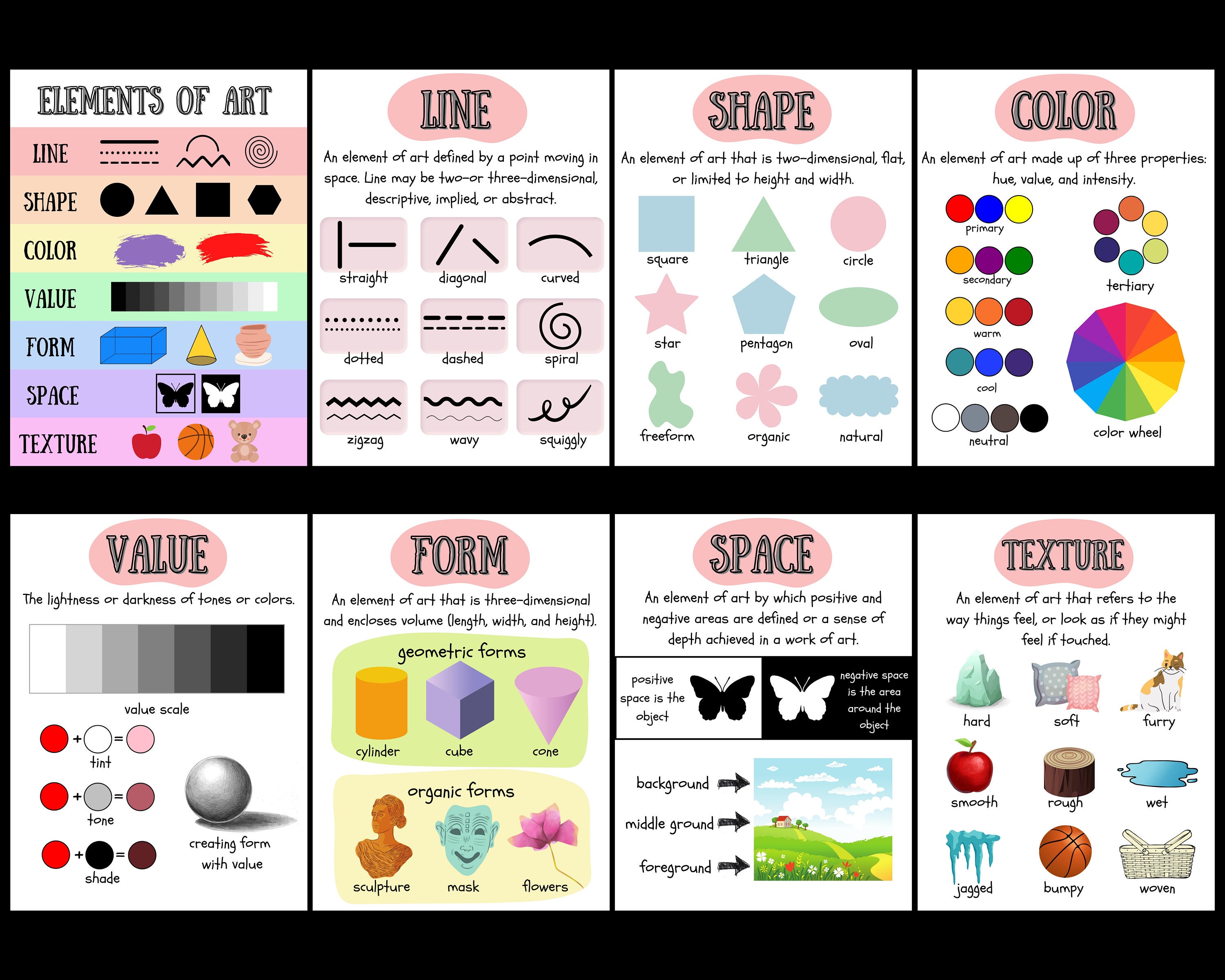 Elements of Art Posters (set of 8) Printables, Art Classroom Decor ...