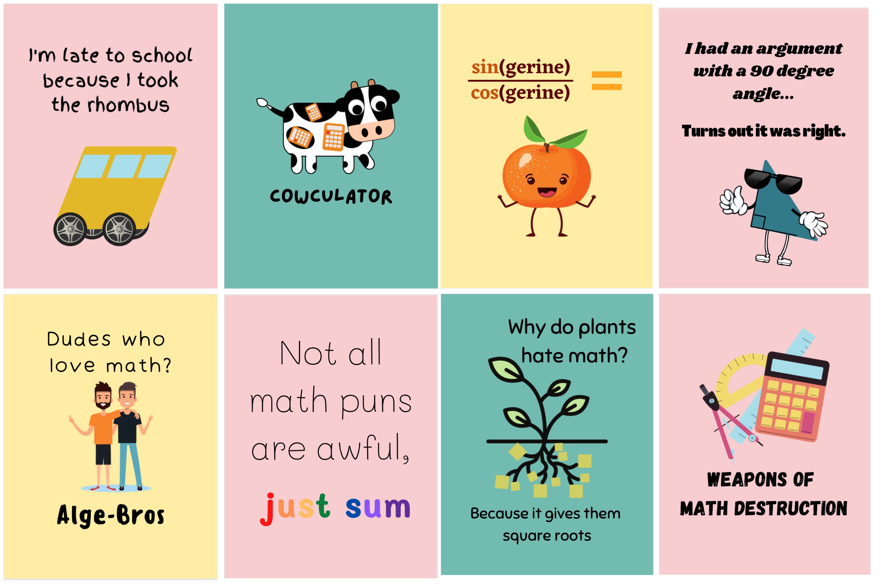 Math Posters set of 8 Printables Math Jokes Mathematics | Etsy
