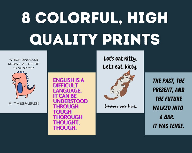 Grammar Puns Posters set of 8 Printable ELA Classroom - Etsy