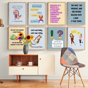 Grammar Puns Posters (set of 8) Printable, ELA Classroom Decor ...