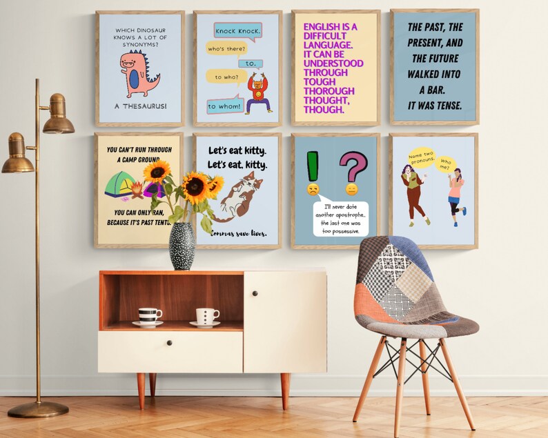 Grammar Puns Posters set of 8 Printable ELA Classroom - Etsy