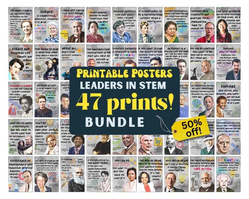 STEM Bundle (set of 47) Printable Posters, Famous Scientists and ...