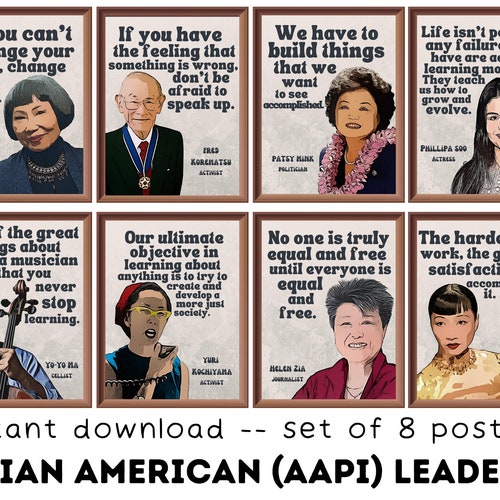 Retro Asian Leaders set of 8 Printable Posters AAPI | Etsy