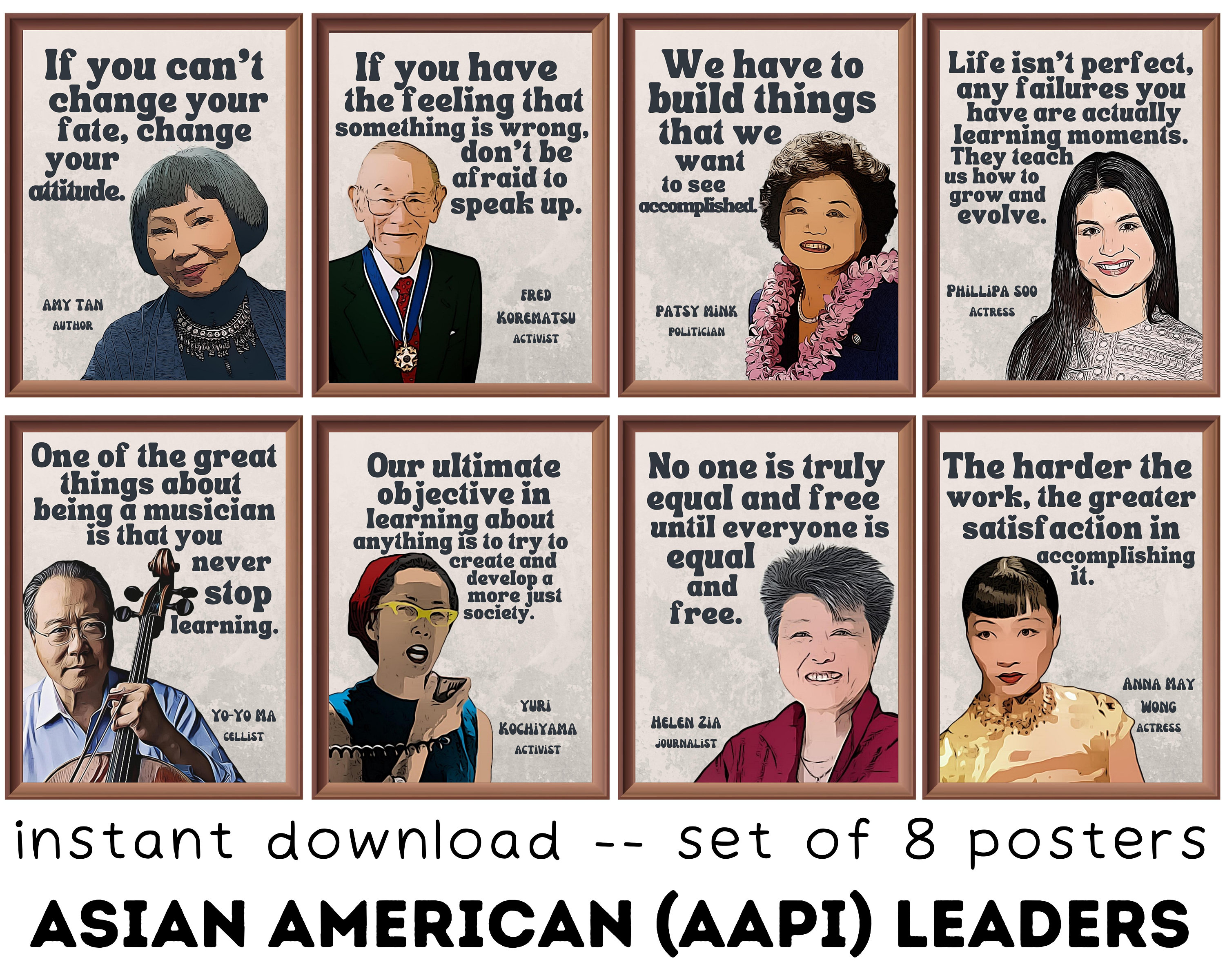 Retro Asian Leaders set of 8 Printable Posters AAPI - Etsy UK
