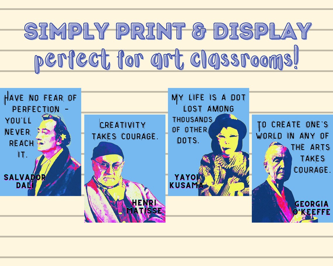 Famous Artists set of 8 Printables Art Classroom Decor Art | Etsy