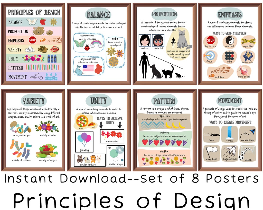 Principles of Design Posters set of 8 Printables, Art Classroom Decor ...