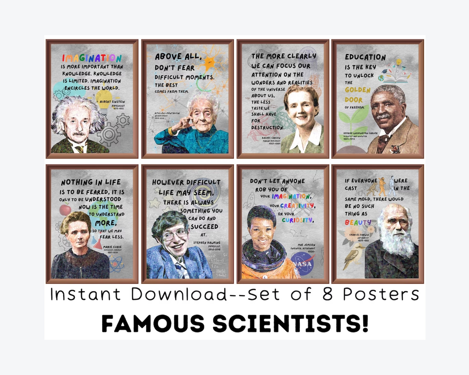 Famous Scientists Posters (set of 8) Printable, Science Classroom Decor ...