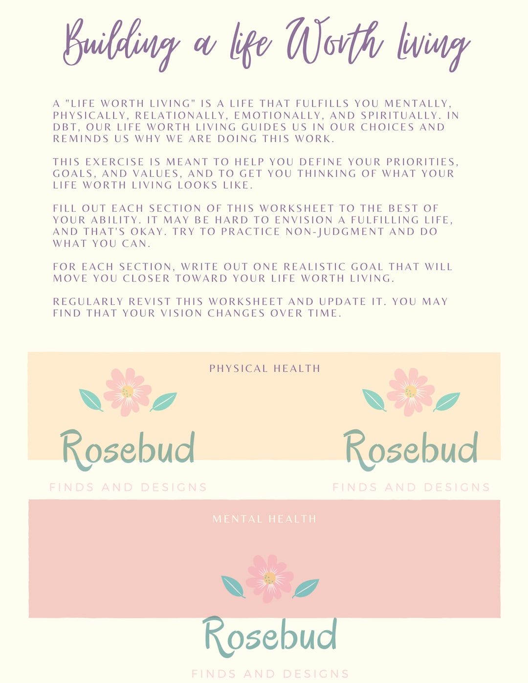 DBT Handout Life Worth Living Worksheet Goal Setting Therapy Handout ...