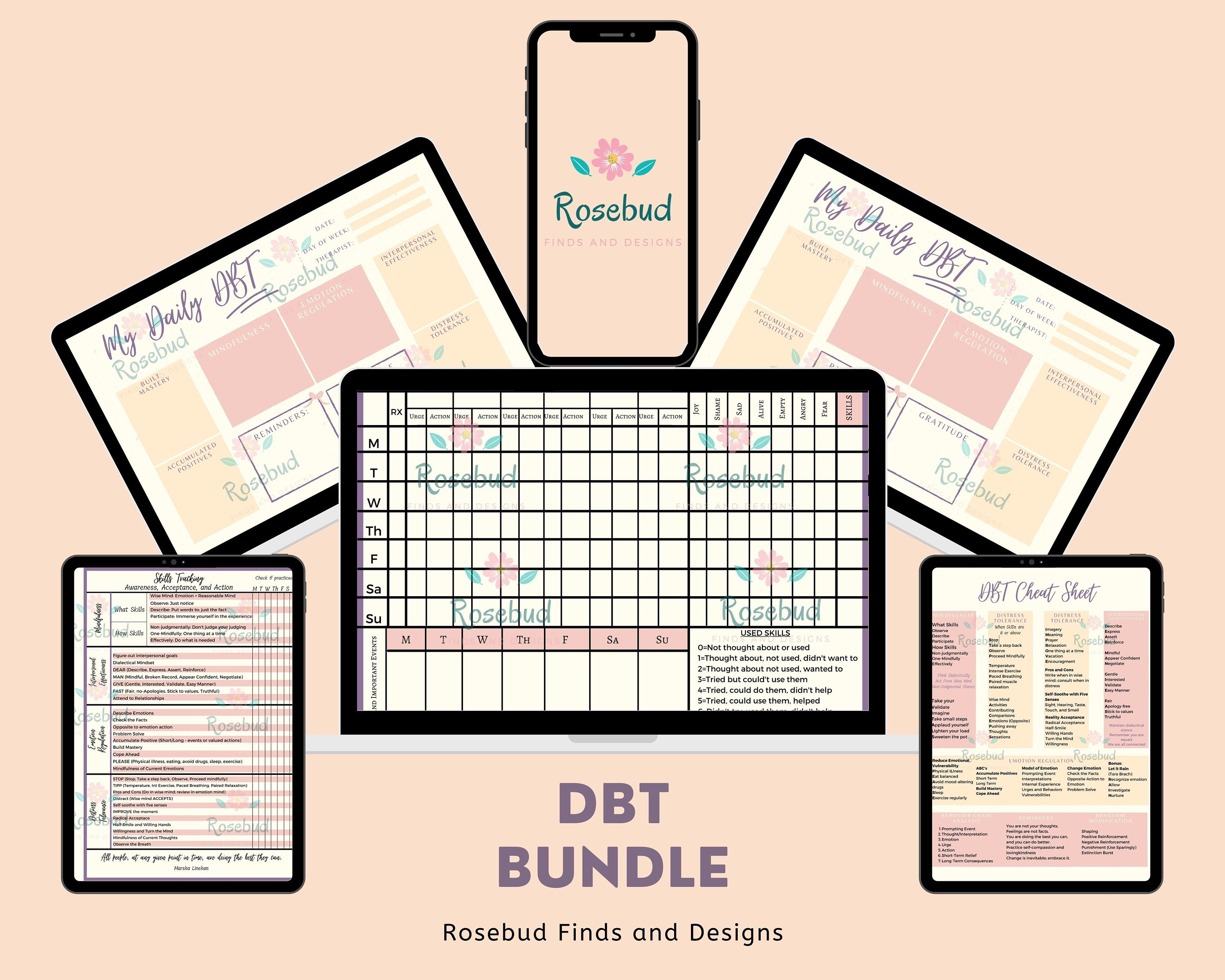DBT Bundle | Skills Cheat Sheet | Skills Tracker | DBT Diary Card ...