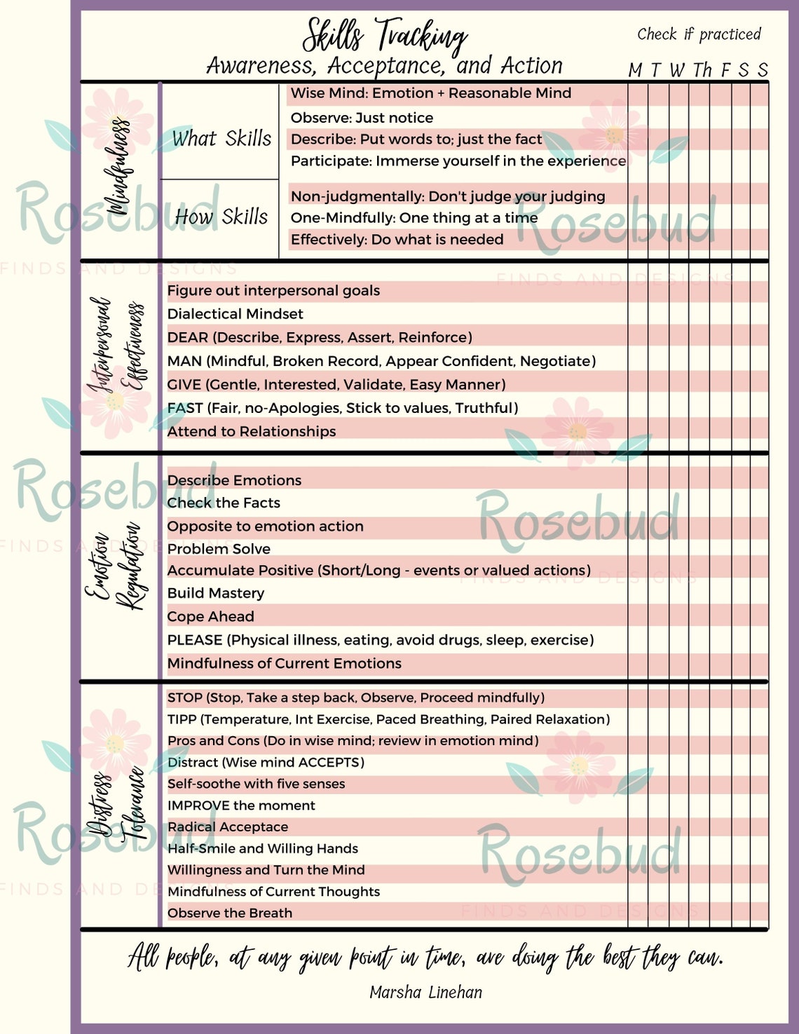 DBT Bundle | Skills Cheat Sheet | Skills Tracker | DBT Diary Card ...