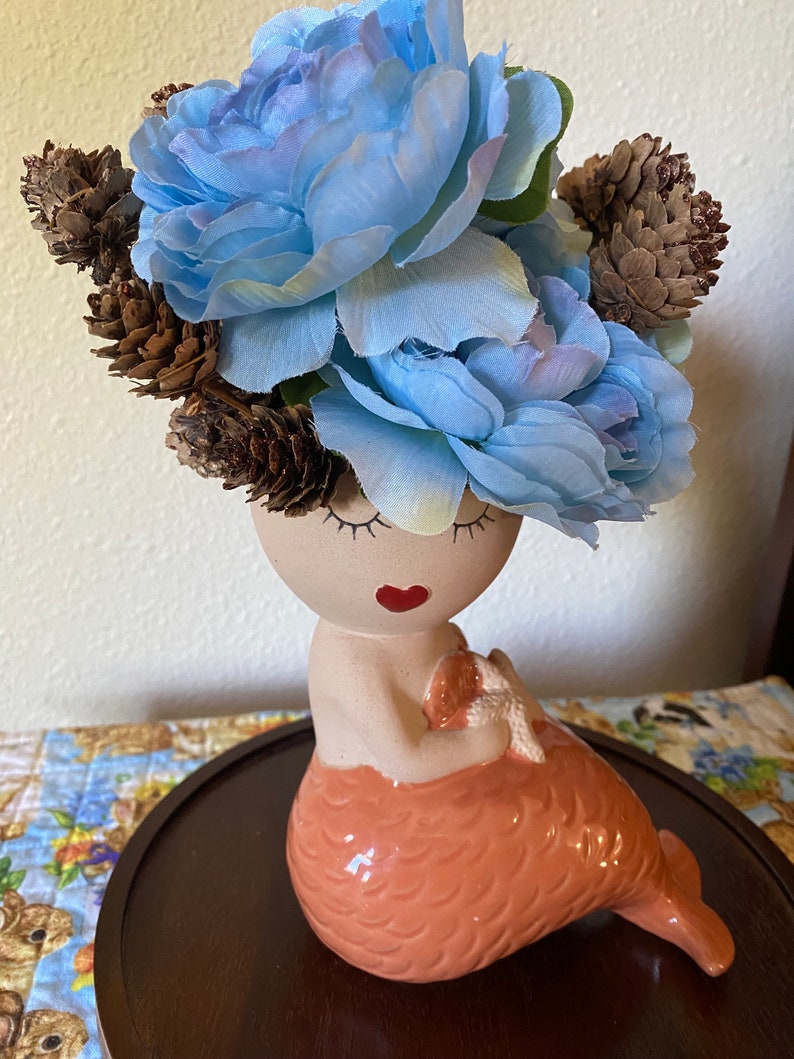 Mermaid Bouquet- Faux Floral Arrangement With Blue Peonies & Pinecones ...